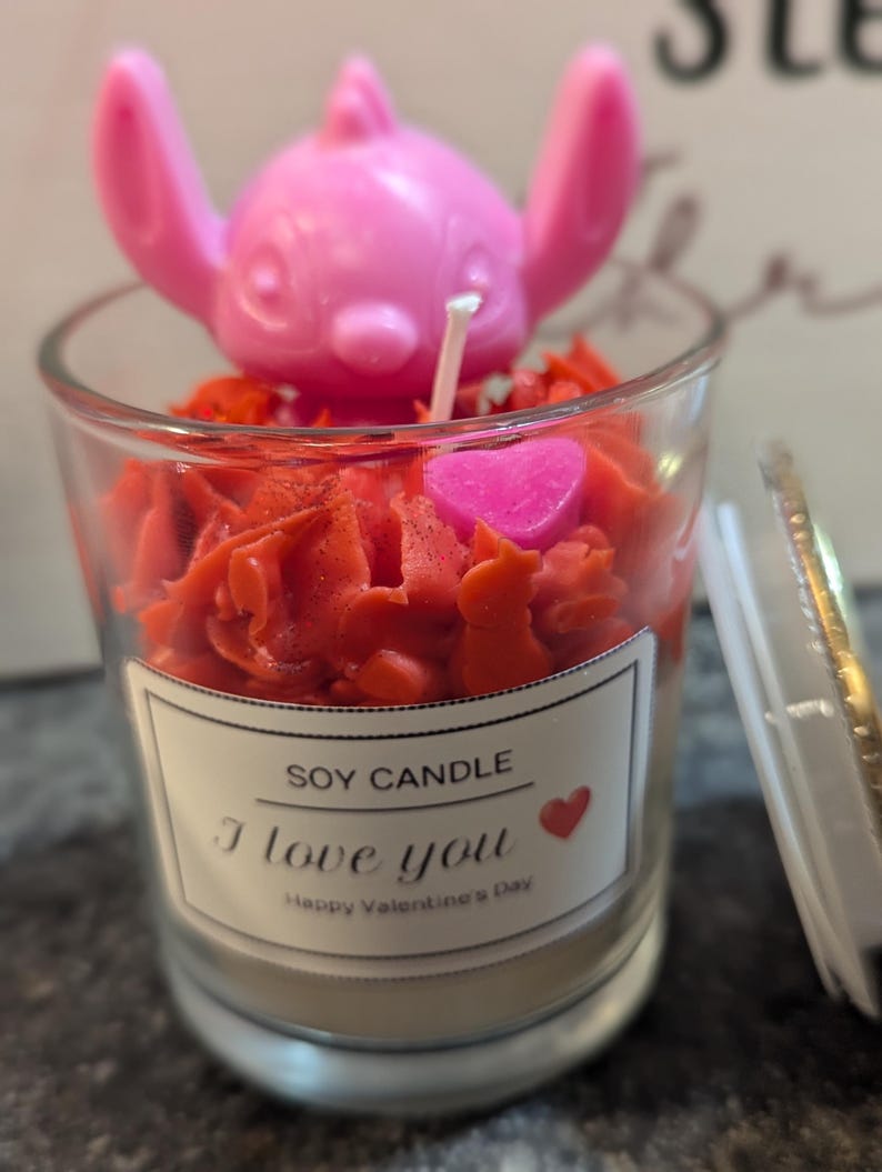 Stitch Candle Lilo and Stitch Ivalentines Candle Blue Pink Candy 100% ...