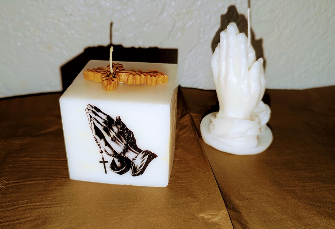 Prayer Block Candle Set: Praying Hands, Scripture Decor - Etsy