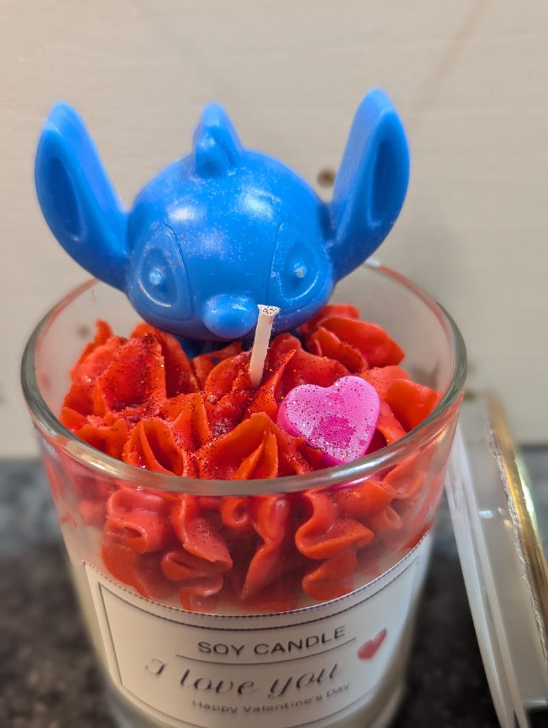 Stitch Candle Lilo and Stitch Ivalentines Candle Blue Pink Candy 100% ...