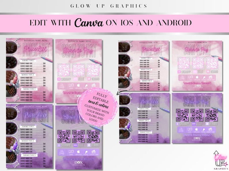 Editable Nail Technician Price List Template: Scan to Pay Menu (digital ...