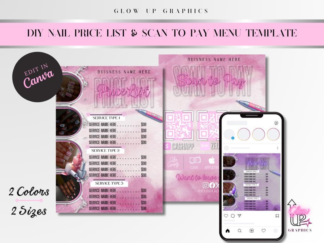 Editable Nail Technician Price List Template: Scan to Pay Menu (digital ...