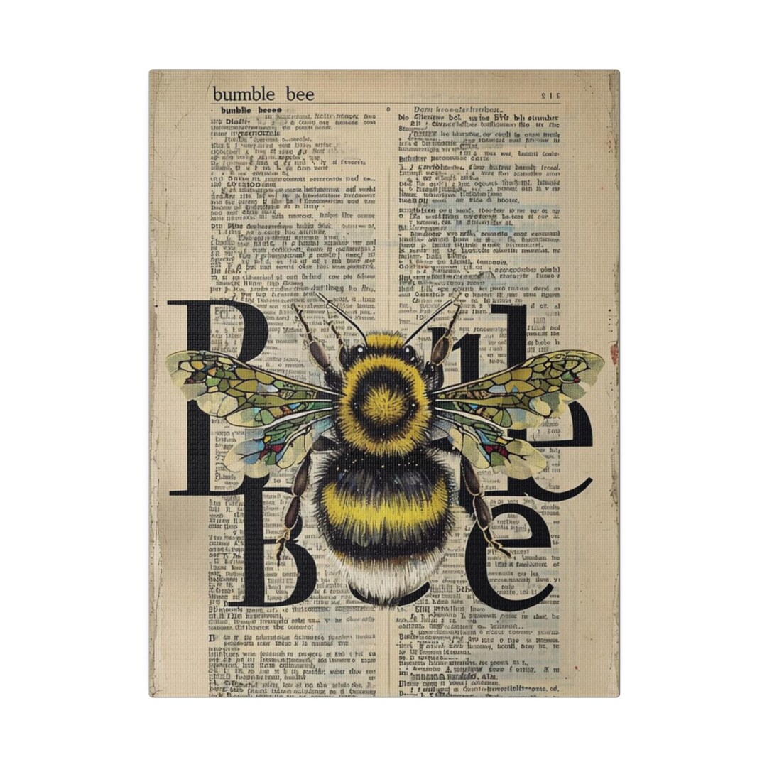 Vintage Newspaper Print Bumblebee Art Matte Canvas, Nature, Insects ...