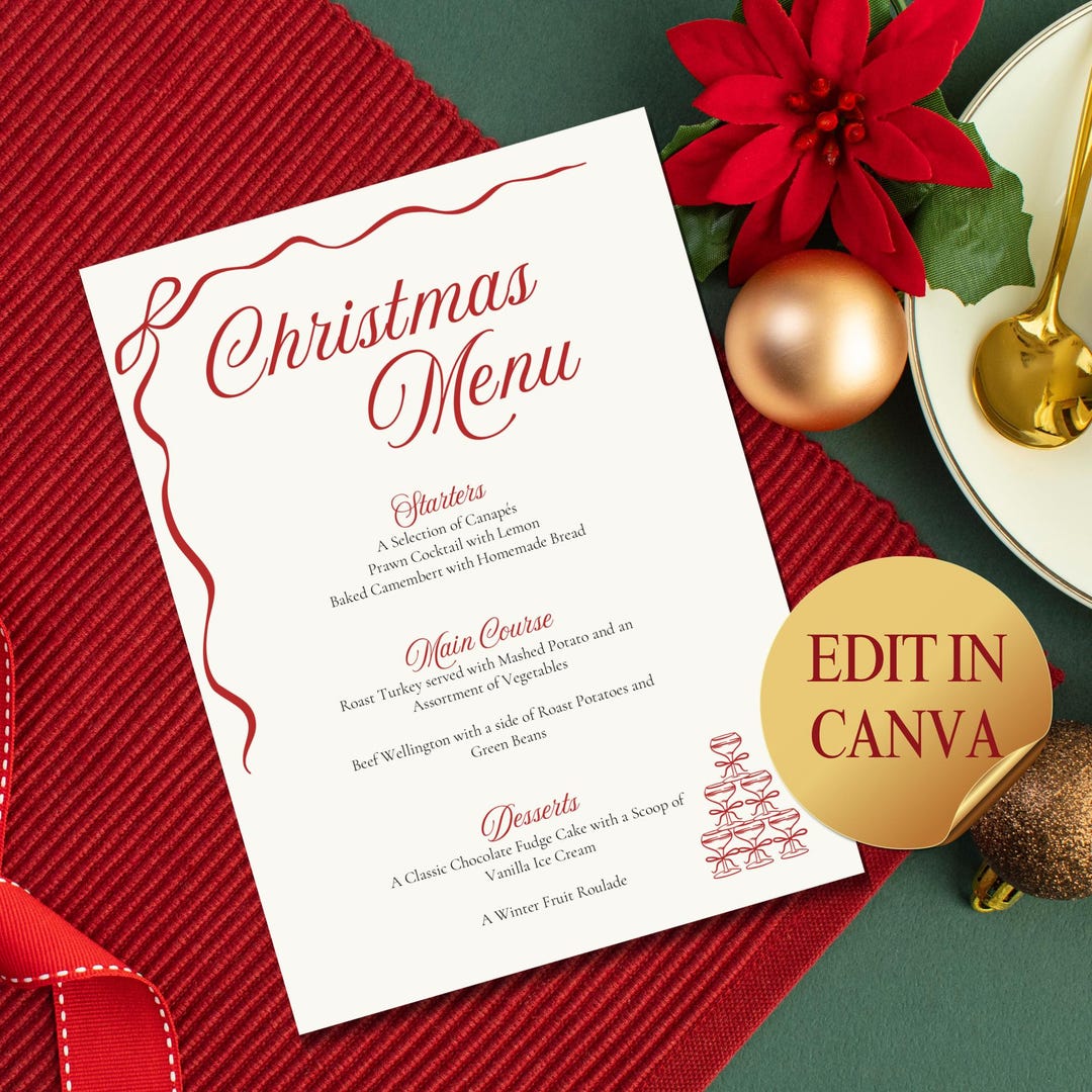 Editable Christmas Menu Template | Canva Template Holiday Menu ...