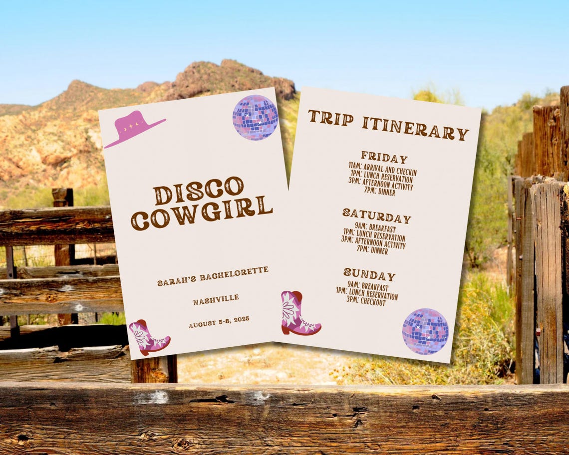 Printable Disco Cowgirl Bachelorette Itinerary Template | Editable for ...