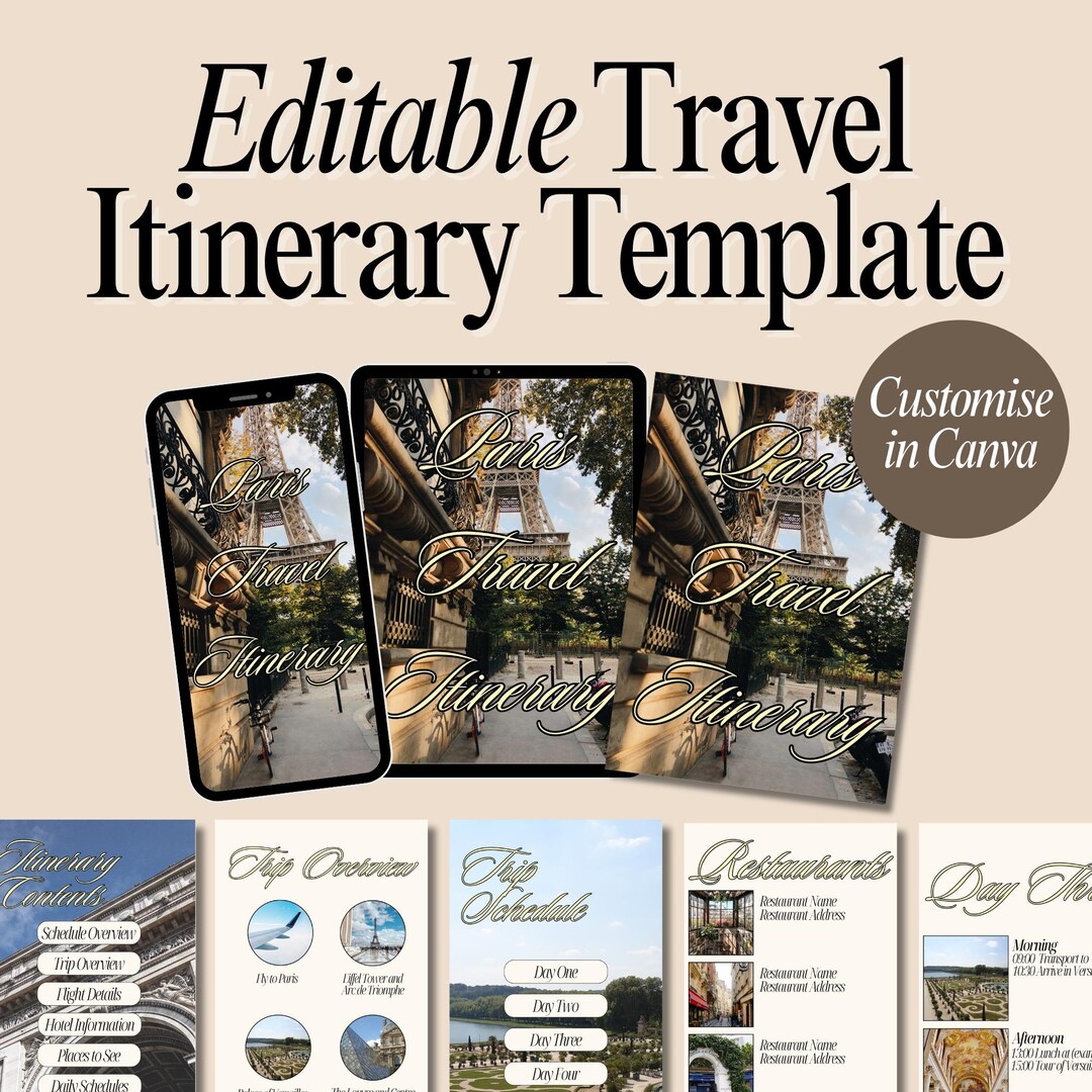 Editable Travel Schedule Template for Canva | Instant Download PDF ...