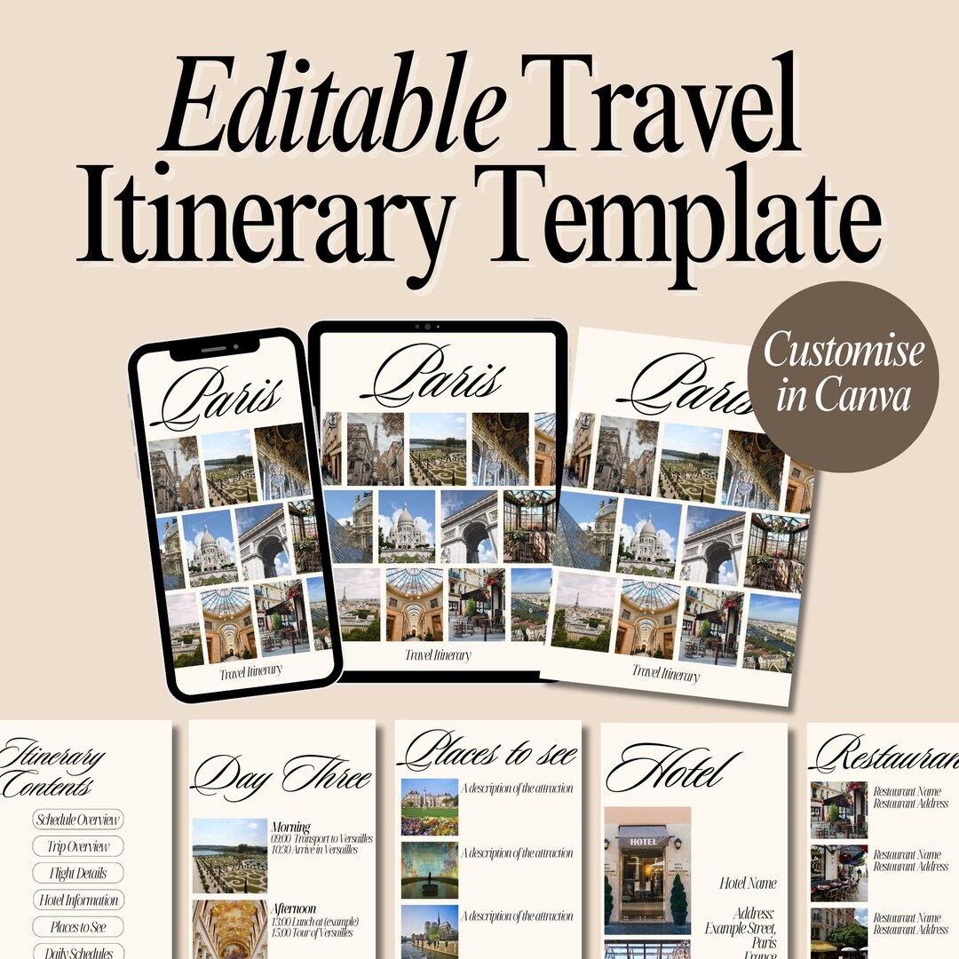 Canva Travel Itinerary Template | Editable Digital Travel Template ...