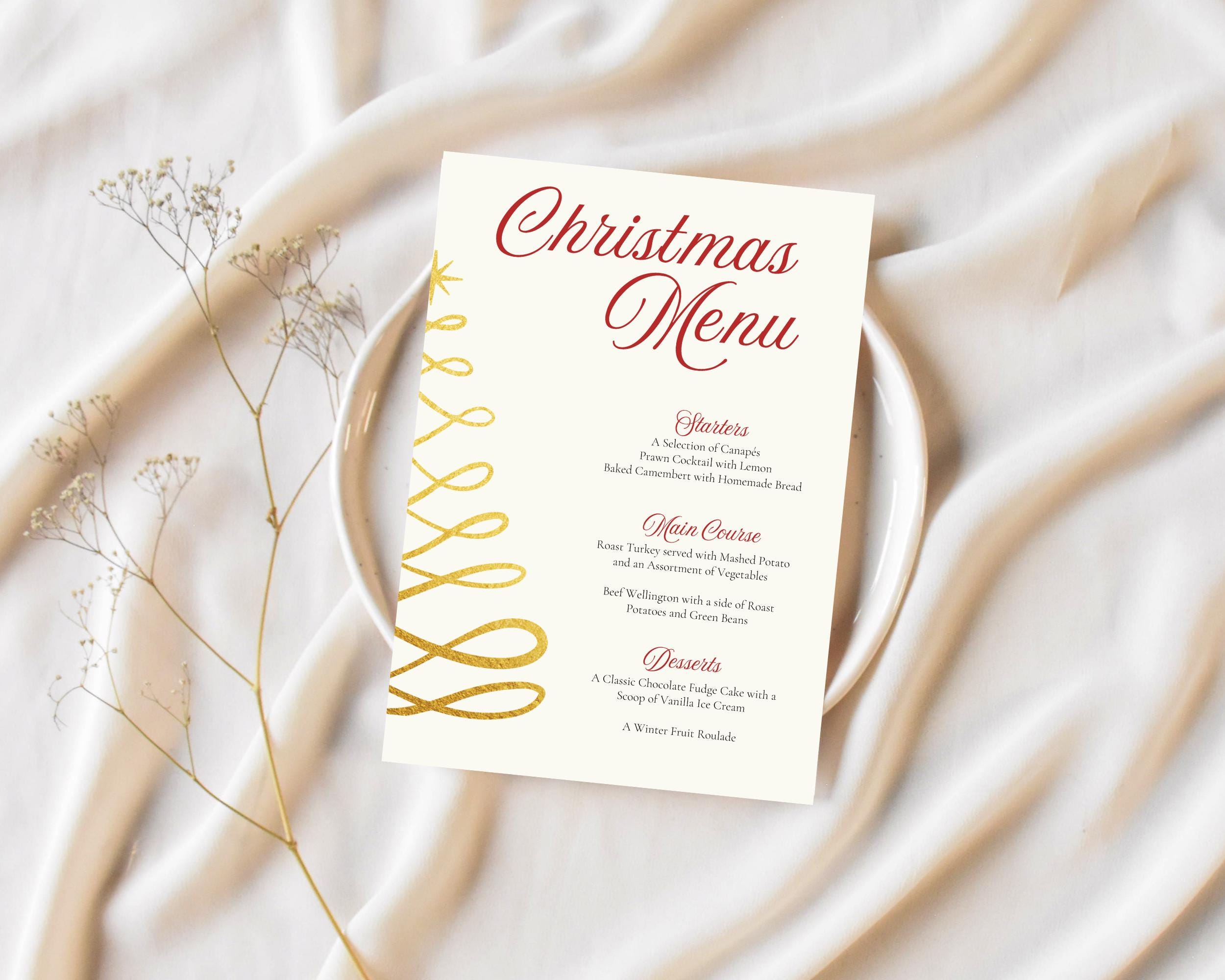 Editable Christmas Menu Template Printable Holiday Party Template ...