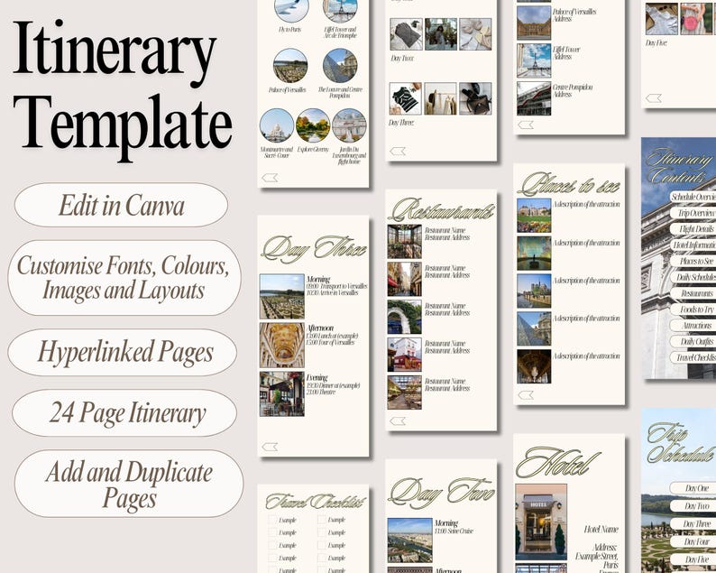 Editable Travel Schedule Template for Canva | Instant Download PDF ...