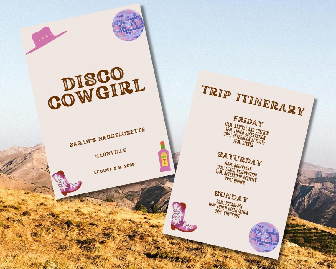 Printable Disco Cowgirl Bachelorette Itinerary Template | Editable for ...
