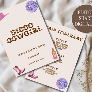Printable Disco Cowgirl Bachelorette Itinerary Template | Editable for ...