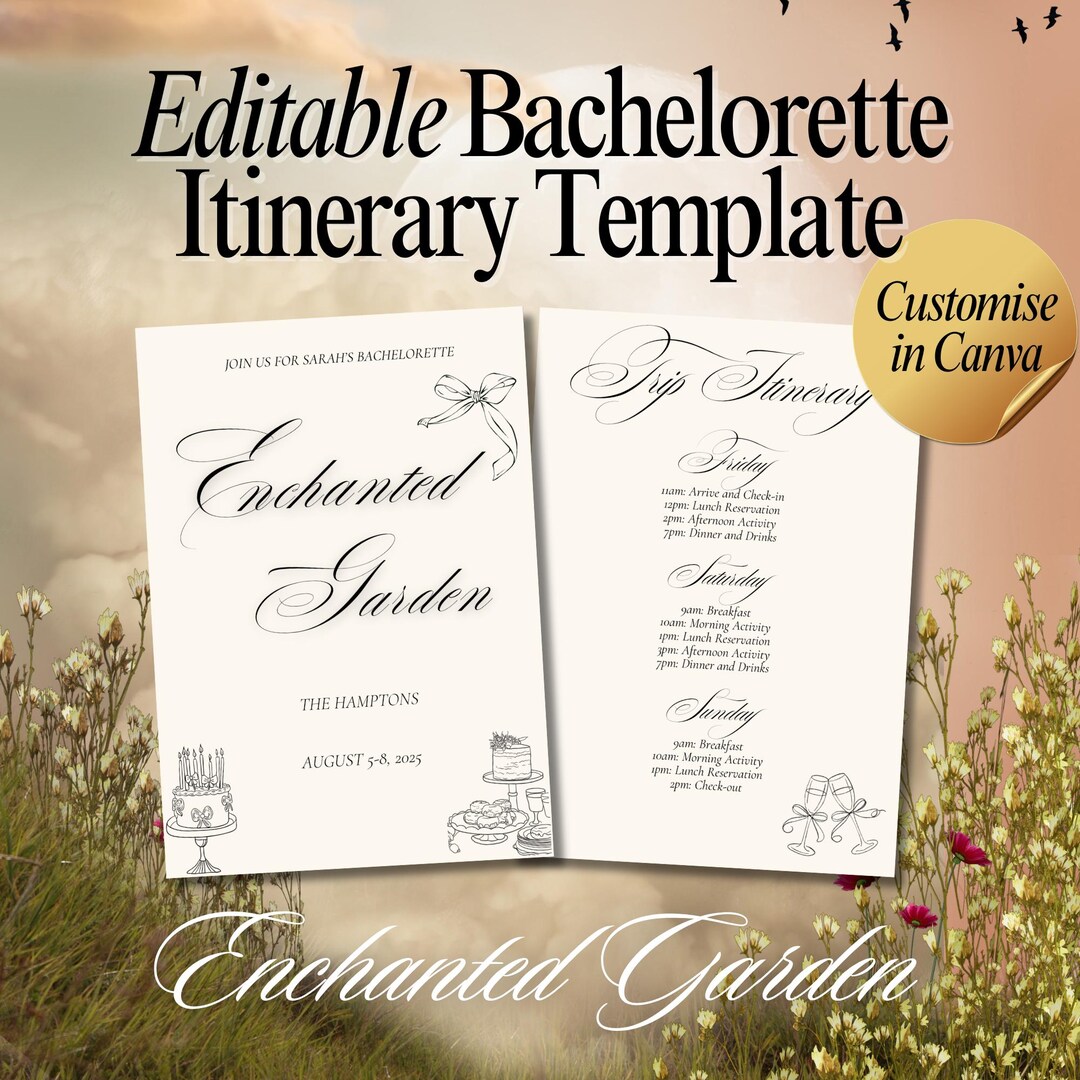 Enchanted Garden Bachelorette Itinerary Template | Tea Party (canva ...