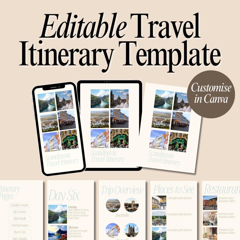 Editable Digital Travel Planner | Customizable Itinerary Template for ...