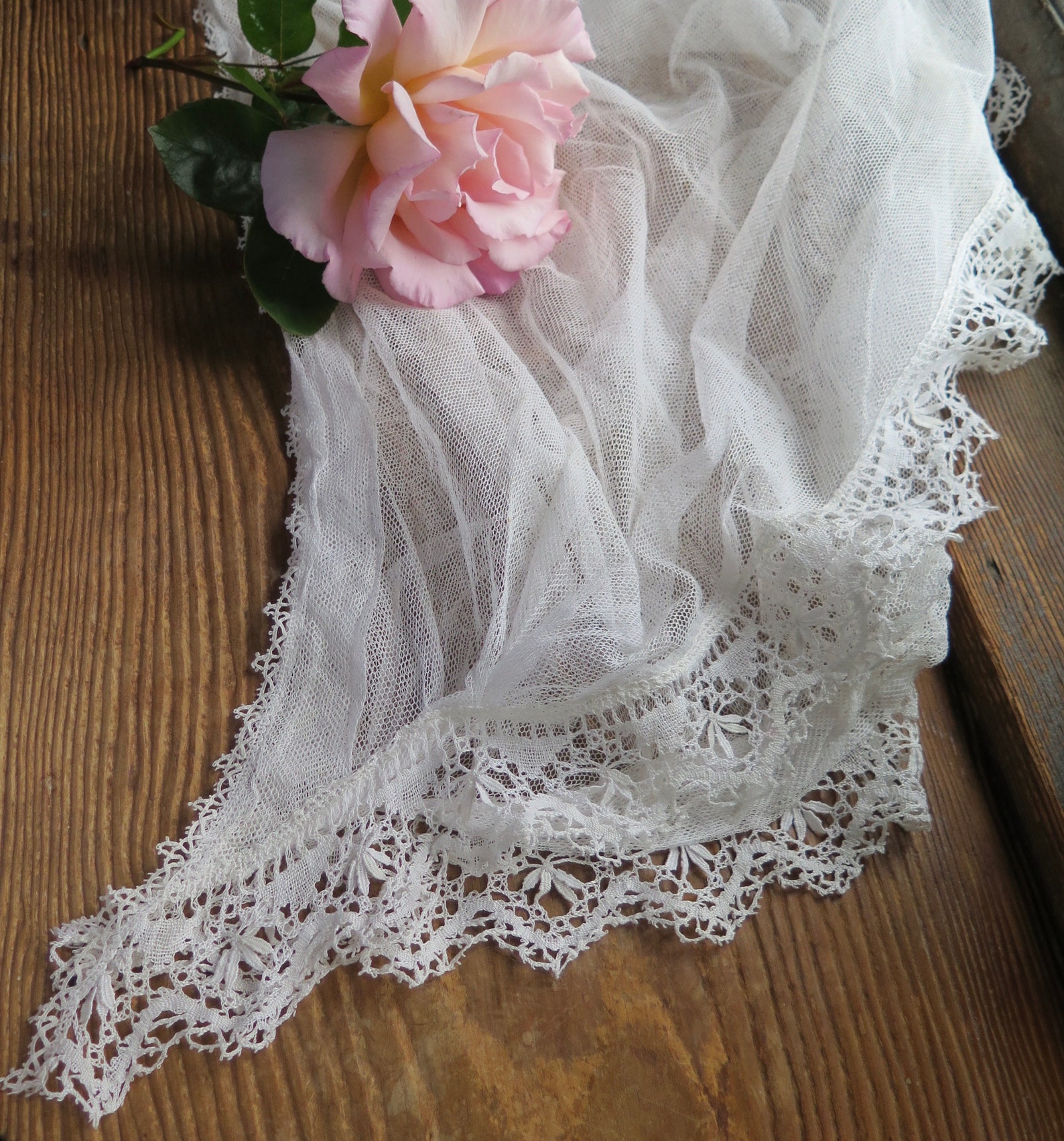 Antique Wrap/shawl in White Cotton Tulle and Cluny Bobbin Lace | Etsy