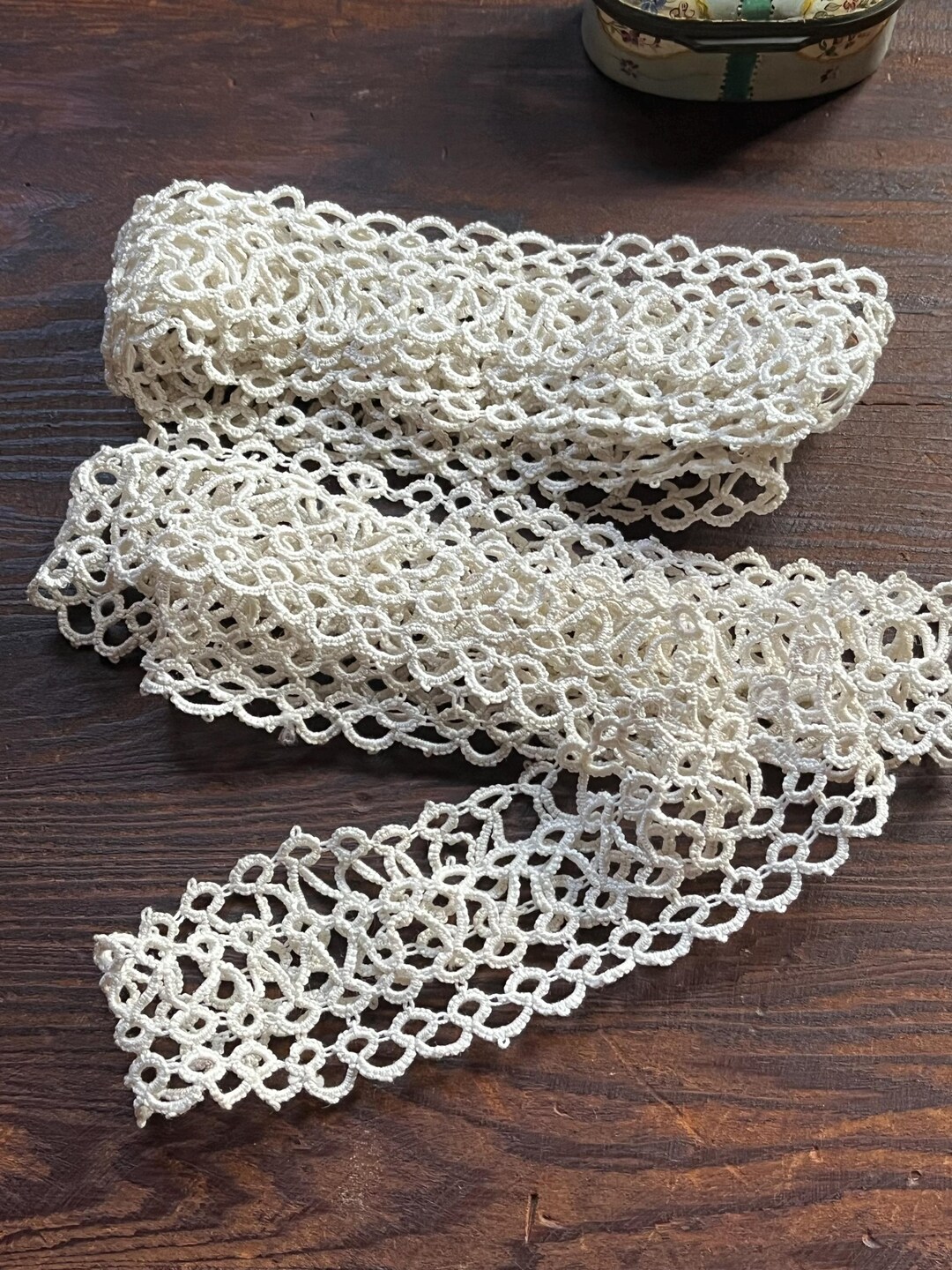Vintage Tatted Lace Trim in Soft White Cotton in Two Pieces 2.7 Yards ...