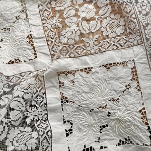 Vintage Patchwork Tablecloth Army /navy Style With Hand Cutwork ...