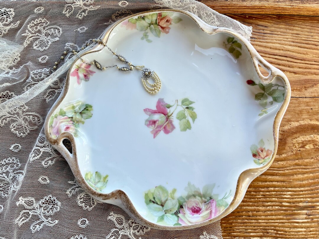 Art Nouveau Porcelain Tray With Rose Motifs and Gilt Edges by ...