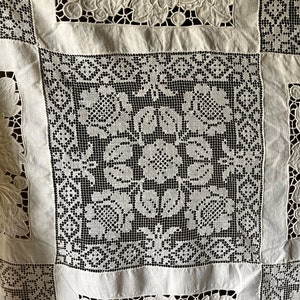 Vintage Patchwork Tablecloth Army /navy Style With Hand Cutwork ...