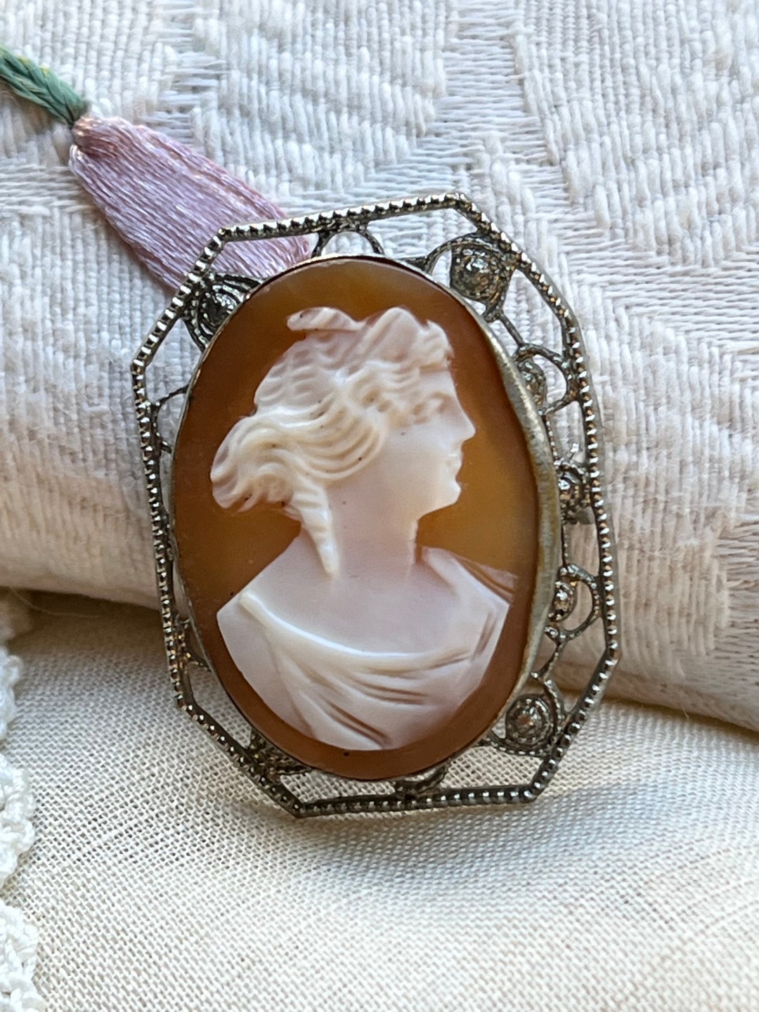 Vintage Shell Cameo Brooch in Silver Filigree Setting Italy - Etsy