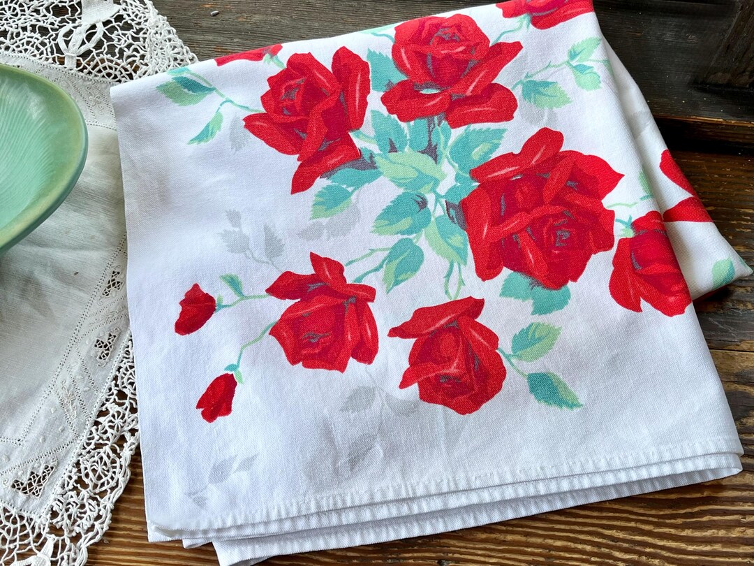 Genuine Wilendur Tablecloth in the Red Royal Rose Pattern Heavy Cotton ...