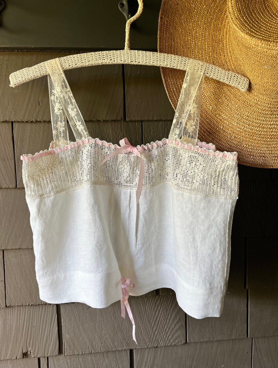 Linen Crop Top/ Corset Cover With Antique Crocheted Lace Yoke With the ...