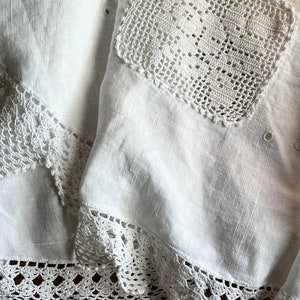 Vintage French Table Topper in White Linen Crochet and Embroidery 36 ...