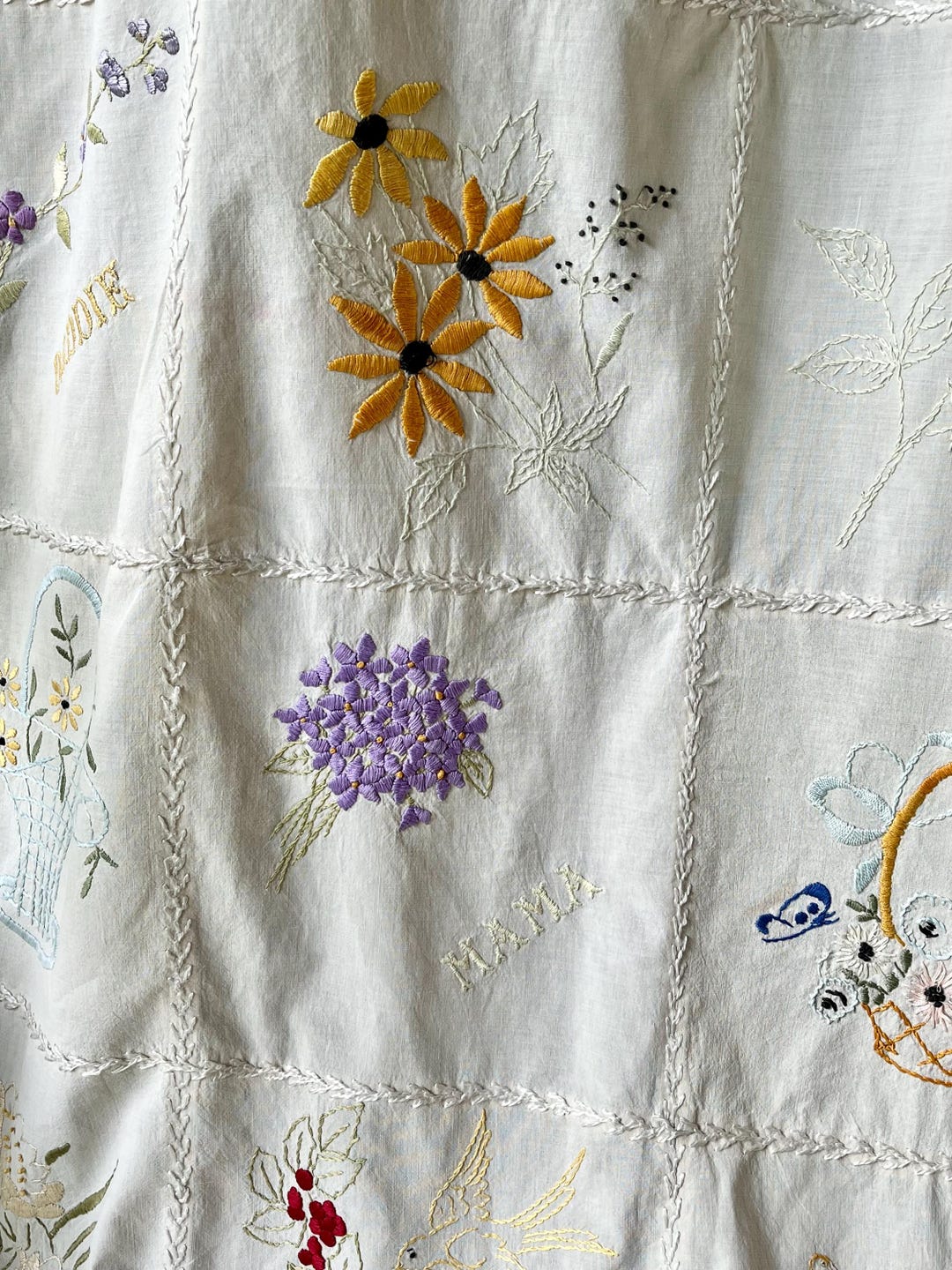 Vintage Twin Coverlet With Hand Embroidery and Bobbin Lace Trim - Etsy