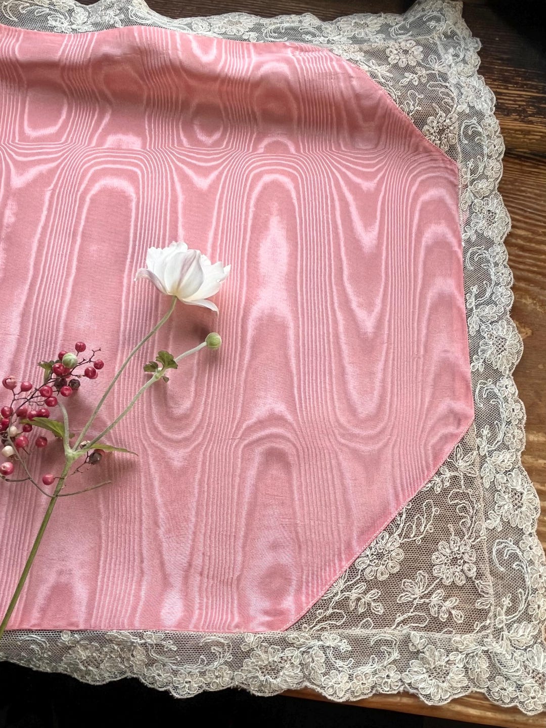 Antique Dresser Scarf/runner in Moire Taffeta and Needle Run ...