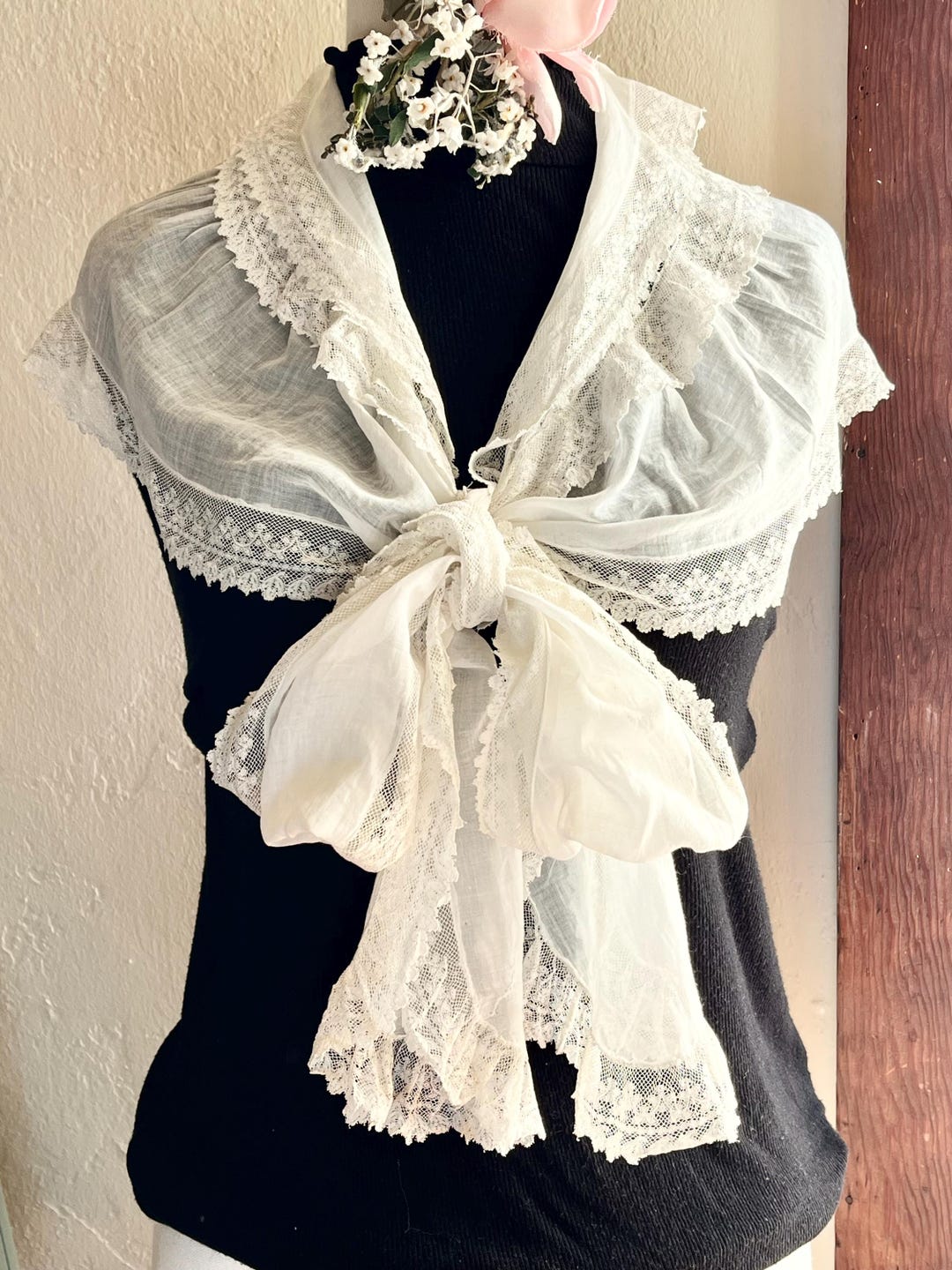 Antique Collar With Bow in Cotton With Valencienne Lace Trim - Etsy