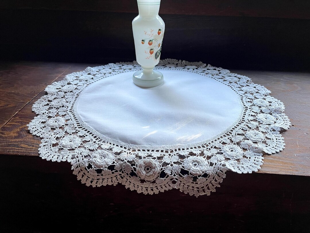 Antique Linen Doily/centerpiece With Irish Crochet Lace Trim in White ...