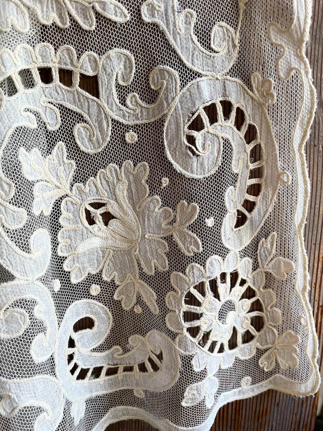 Vintage Tulle Curtain Panel With Tambour Embroidery in Cotton - Etsy