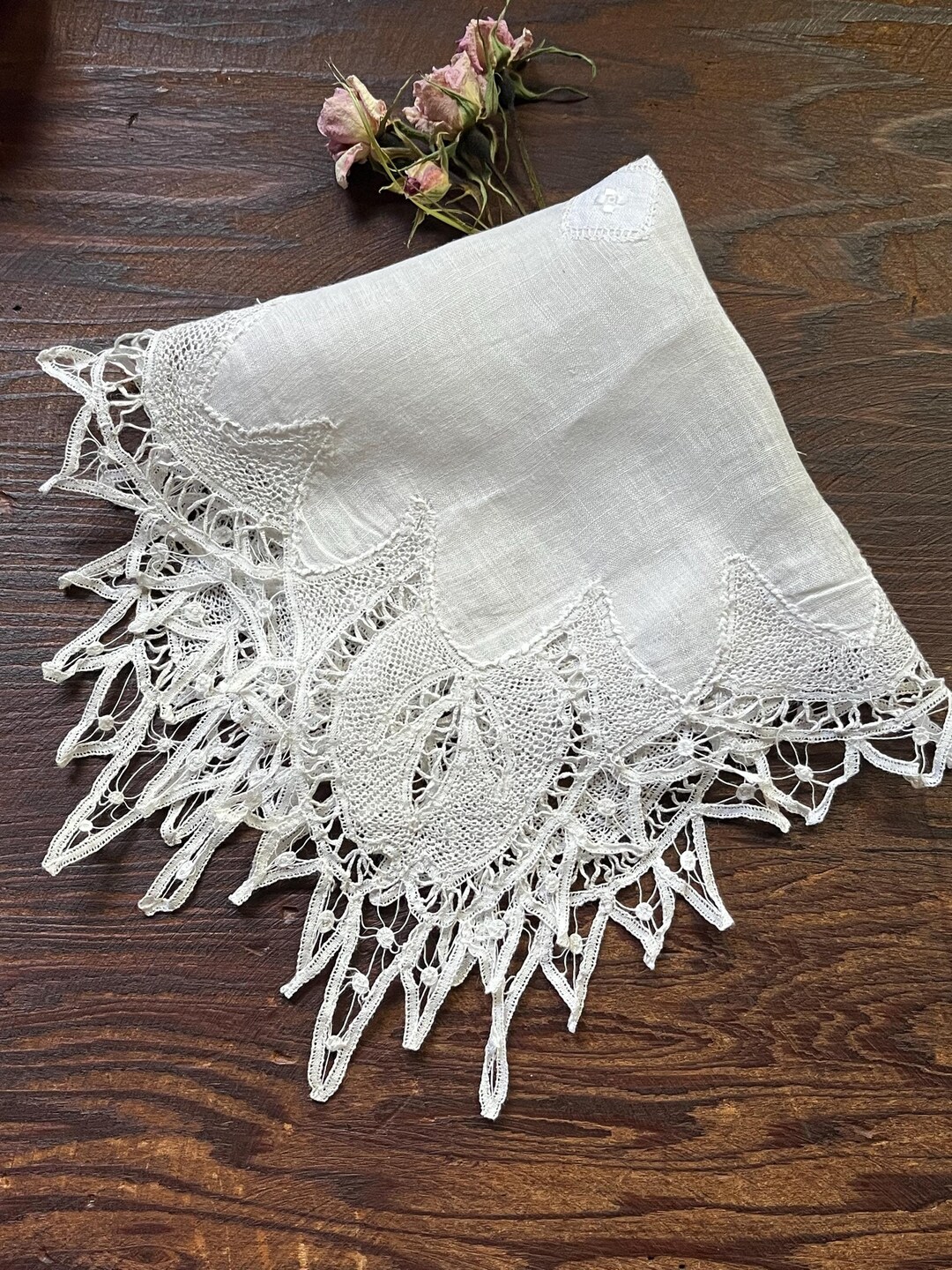 Antique Linen Handkerchief With Fine Battenburg Lace in White Wedding ...