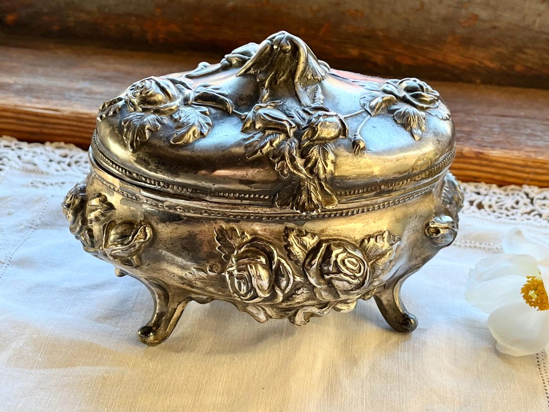 Antique Repousse Jewelry Casket With Rose Motifs and Silk Lining - Etsy