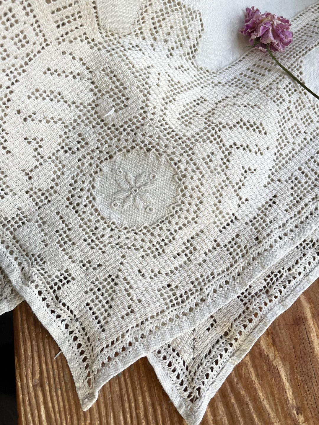 Vintage Linen Bridge Cloth With Italian Needlework and Embroidery in ...