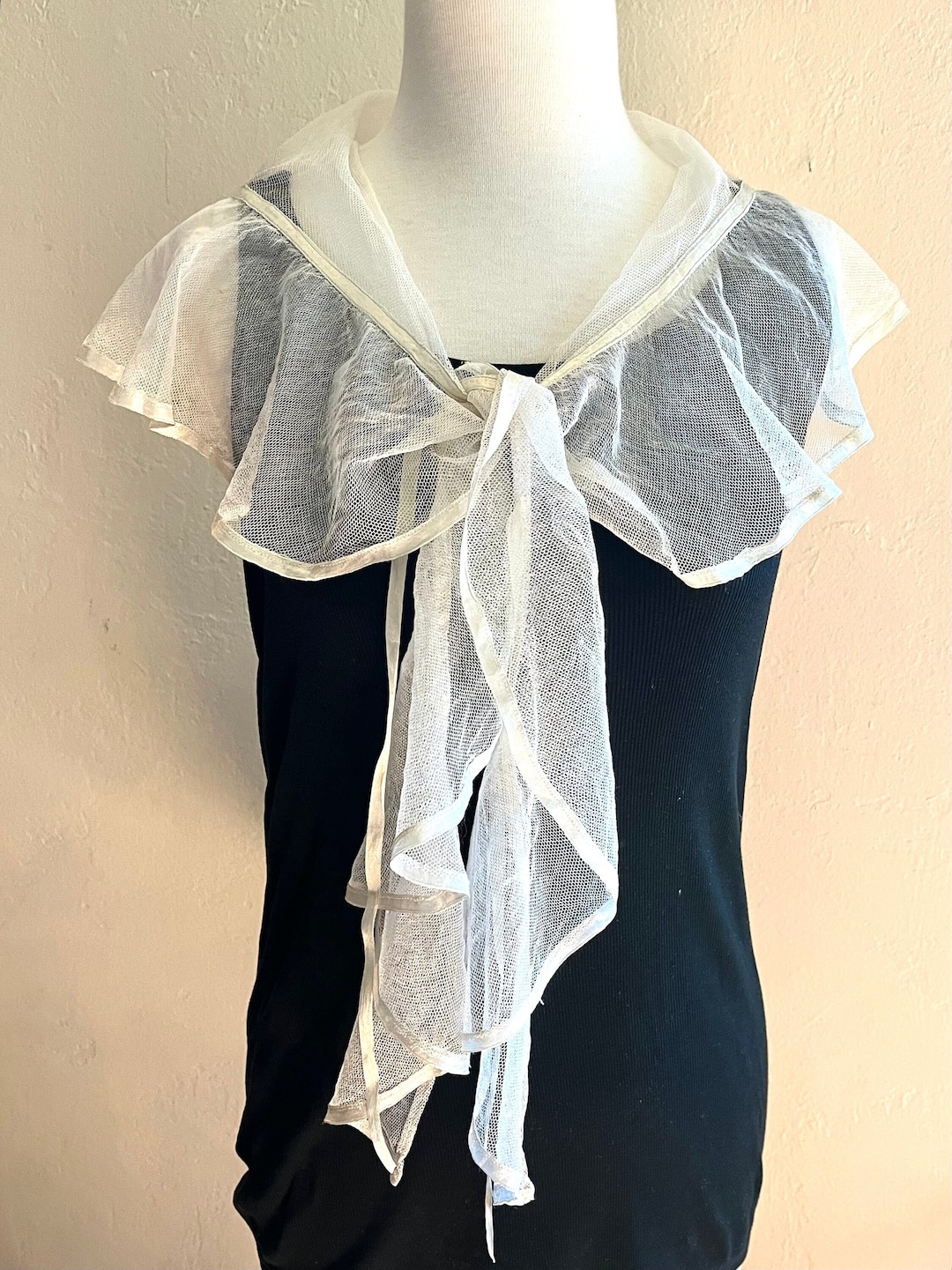 Ruffled Tulle Shawl With Silk Ribbon Trim Repurposed Antique Remnant ...