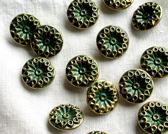 Victorian Era Buttons in Embossed Brass With Green 13mm or 1/2" Set of ...