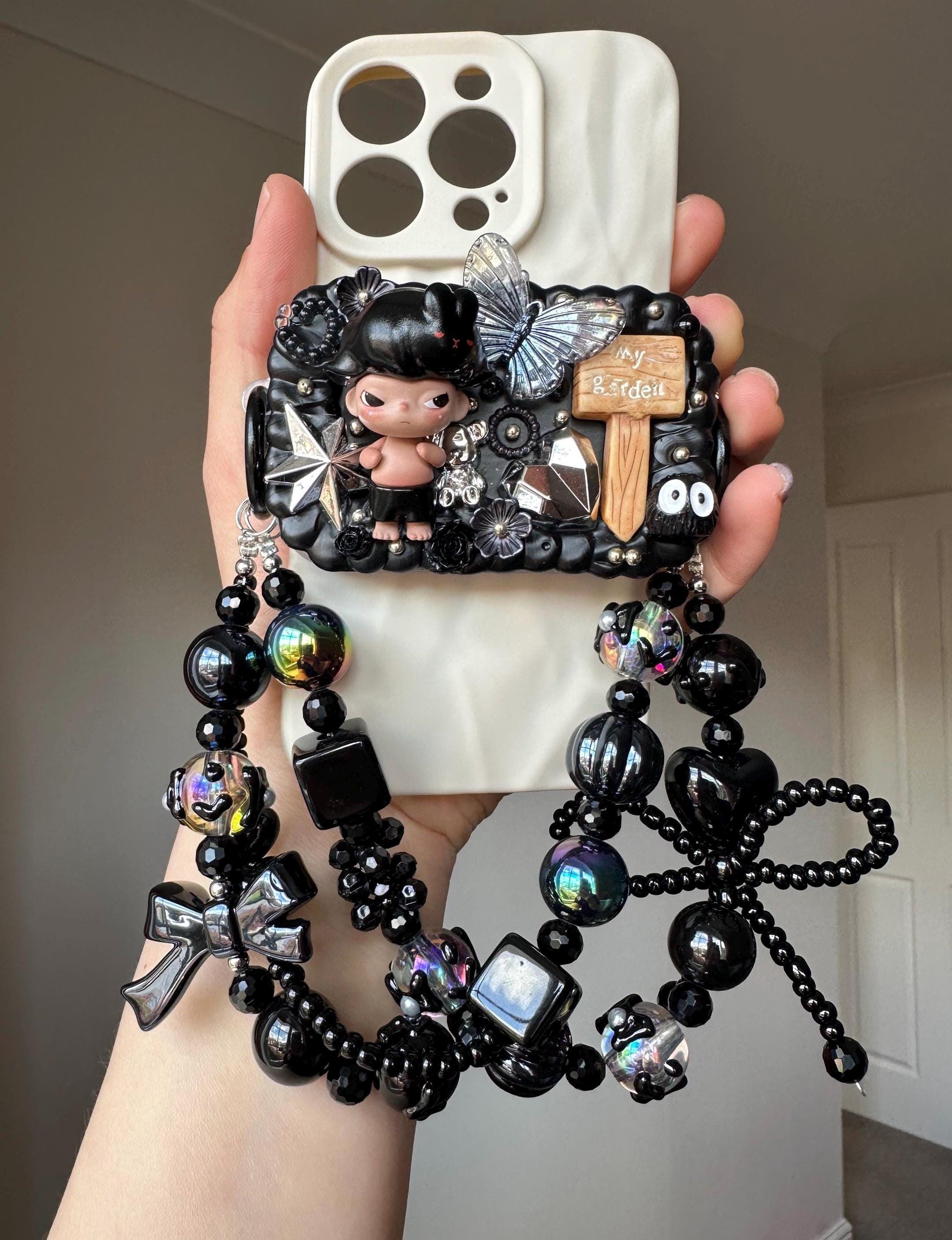 Dimoo Phone Grip and Phone Strap With Hand Painted Beads in Black - Etsy