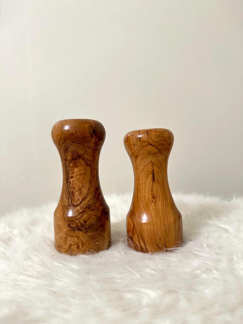 Handmade Olive Wood Salt & Pepper Shakers , Small Wood Shakers, Shakers ...