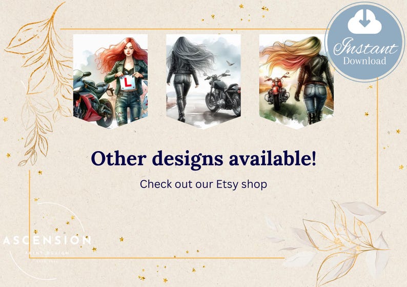 Digital Download Card Printable Greeting Card Biker Chick Card ...
