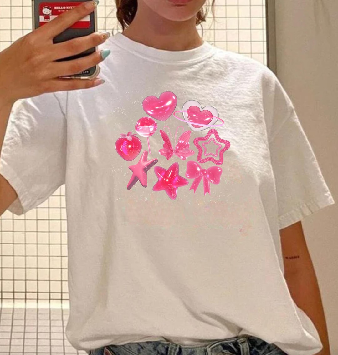 Y2K Pink Candy Graphic T-shirt - Cute Retro 2000s Aesthetic, Pastel ...