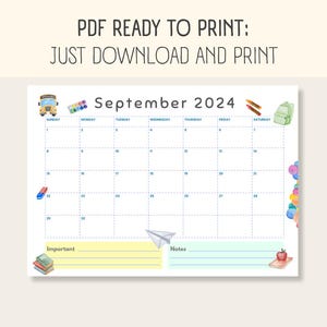 2024 Calendar for Kids - Printable and Editable, Watercolor Calendars ...