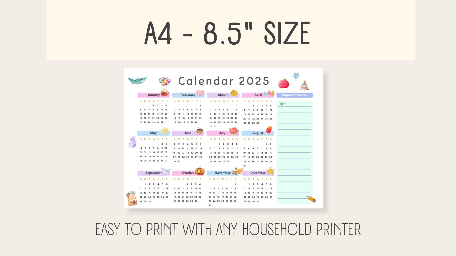 2024 Calendar for Kids - Printable and Editable, Watercolor Calendars ...