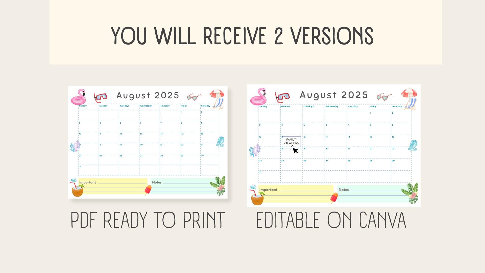 2024 Calendar for Kids - Printable and Editable, Watercolor Calendars ...
