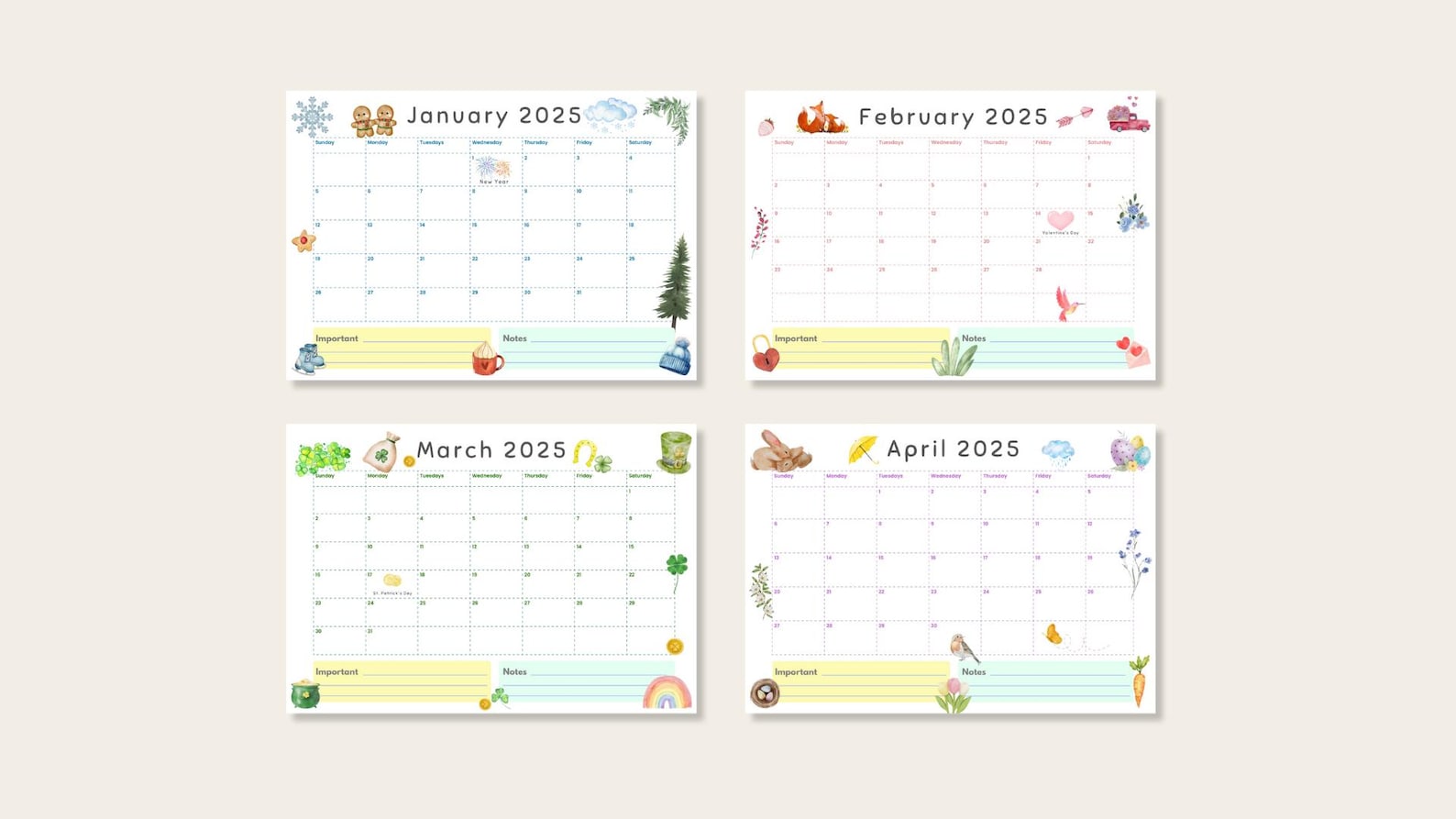 2024 Calendar for Kids - Printable and Editable, Watercolor Calendars ...
