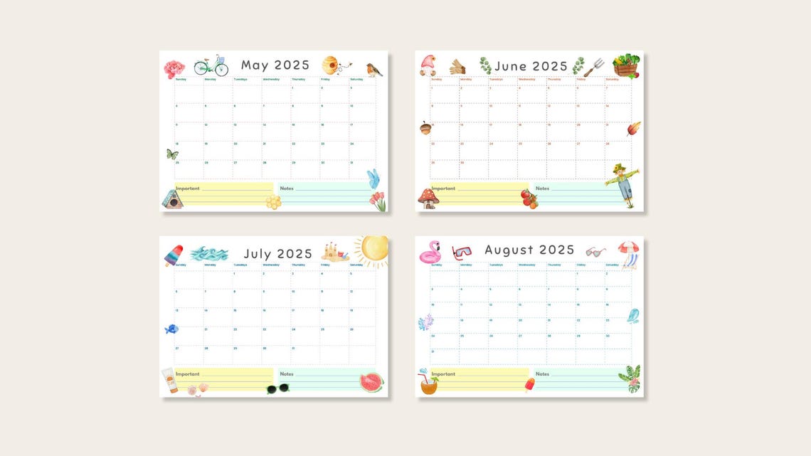 2024 Calendar for Kids - Printable and Editable, Watercolor Calendars ...
