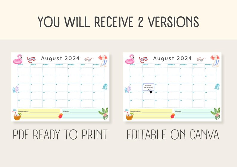 2024 Calendar for Kids Printable and Editable, Watercolor Calendars ...