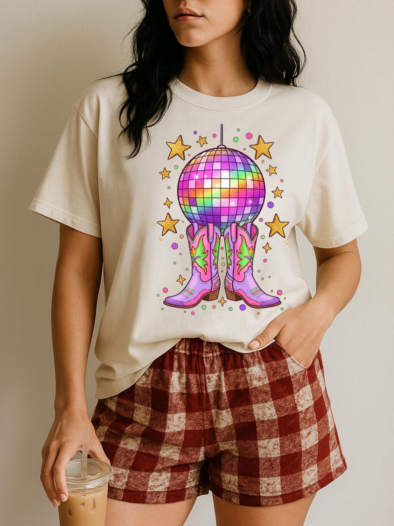 Disco Ball Cowboy Boots PNG: Glitter Western Party Design (digital ...
