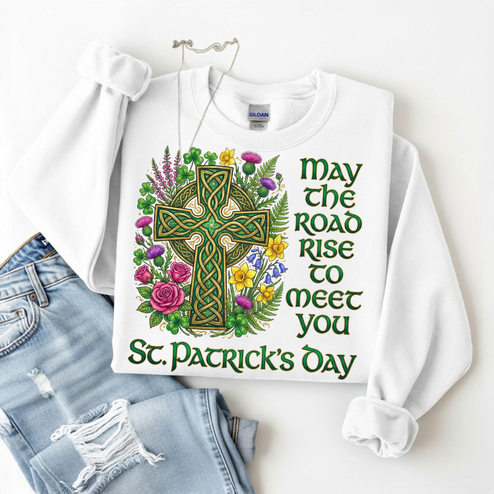 St Patricks Day Celtic Cross, Spring Flowers (digital Download PNG File ...
