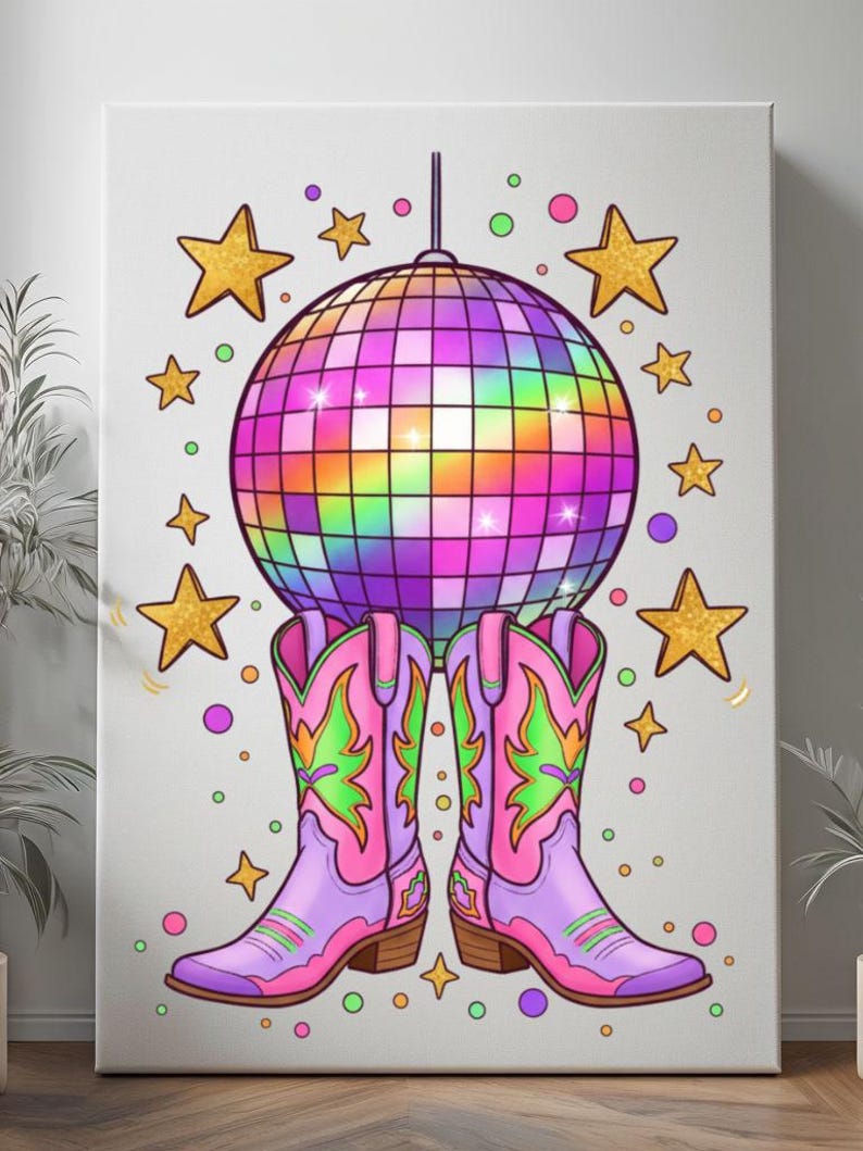 Disco Ball Cowboy Boots PNG: Glitter Western Party Design (digital ...