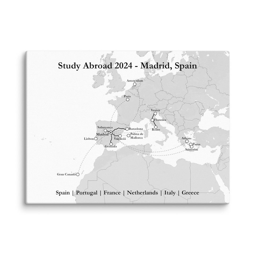 Custom Study Abroad Map (grey/white) - Etsy