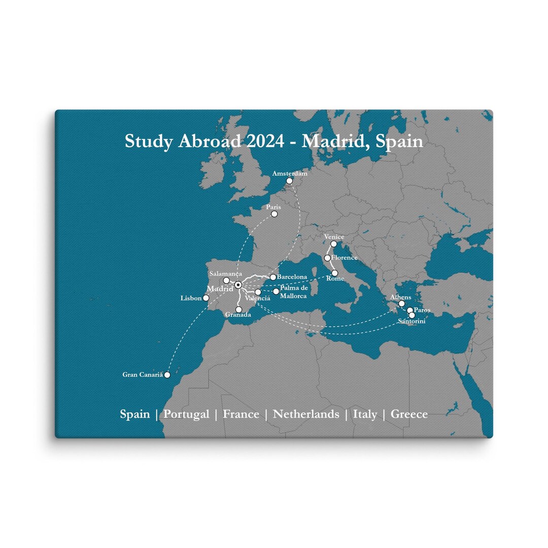 Custom Study Abroad Map (grey/dark Blue) - Etsy